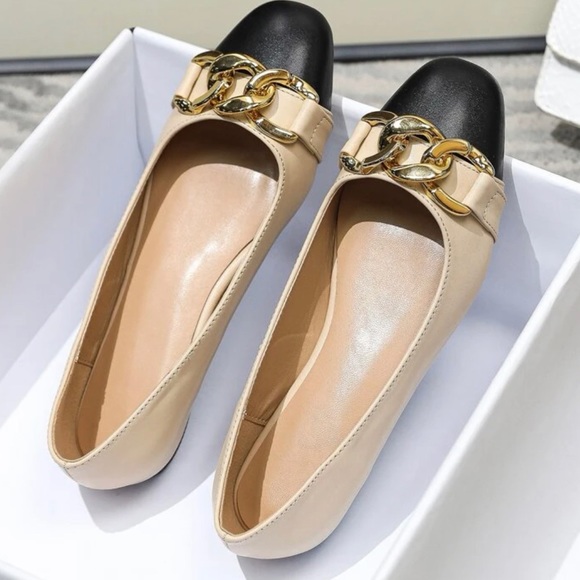 Shoes | Coco Two Tone Ballerina Flats With Gold Chain | Poshmark